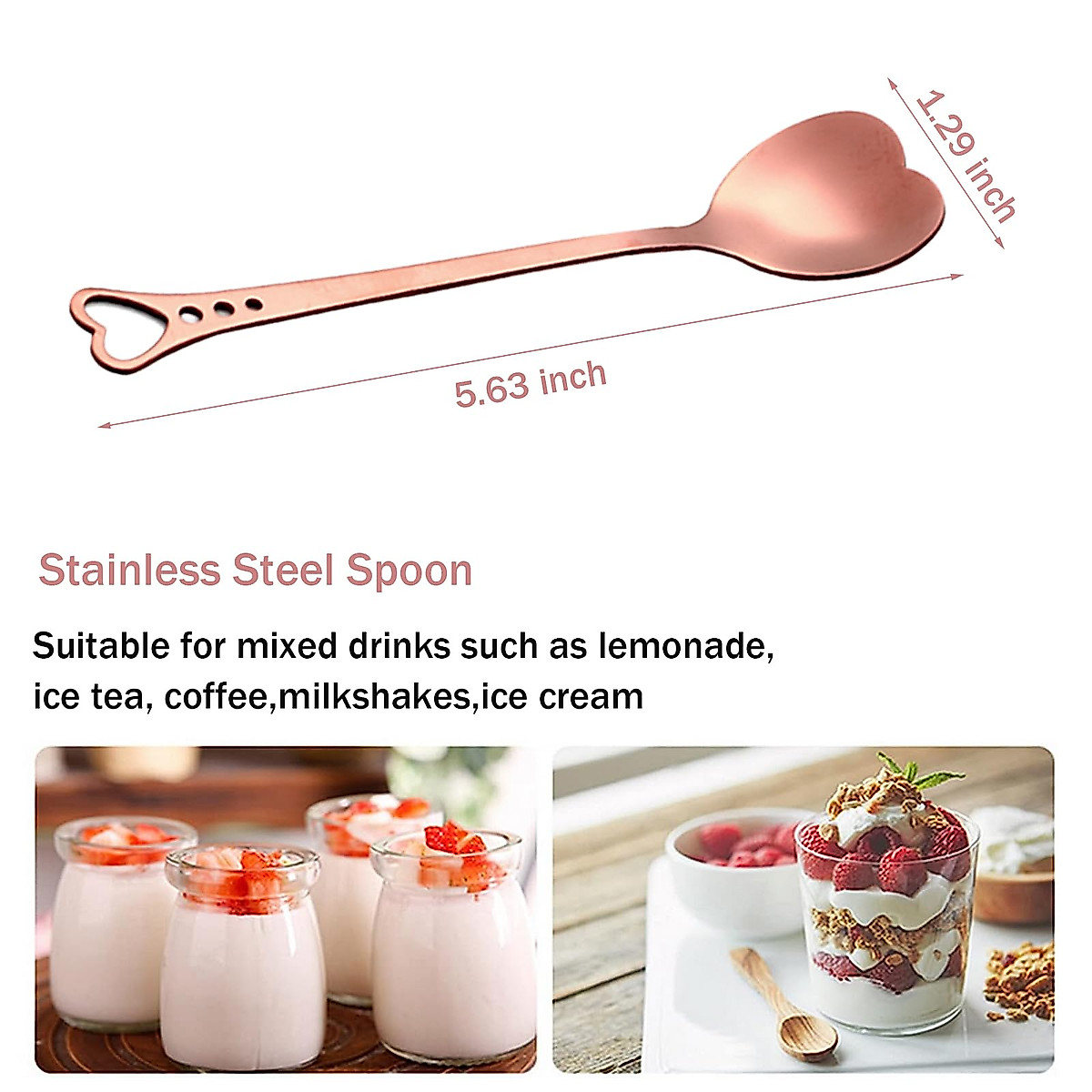 AA Mini Heart Shaped Coffee Spoon Stainless Steel Teaspoon Stirring Spoon for Tea Espresso Appetizers Dessert Drink Cocktail Ice Cream Jam Milkshake Tableware 10 pcs Rose gold