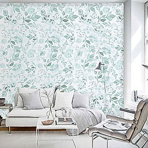 Melwod Green Breezy Leaves Peel and Stick Wallpaper 17.7” x 78.7” Neutral Watercolor Floral Leaf Contact Paper Self-Adhesive Vinyl for Drawer Cabinets Furniture Accent Walls