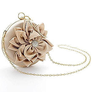 Yokawe Women Evening Bag Satin Flower Clutch Purse Wedding Party Prom Handbag (Champagne)