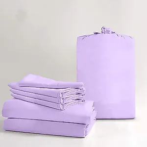MGPS 100% Real Certified Organic Cotton Bedsheet Set, Full Size 6 Piece 800-Thread-Count Sheet Set, [1 Fitted + 1 Flat + 4 Pillowcases], Fits Mattress Upto 8" Deep Pocket - Lilac