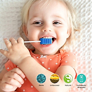 300 Pcs Oral Swabs-Unflavored & Sterile Disposable Dental Swabsticks for Mouth Cleaning- Individually Wrapped (Dental Blue)