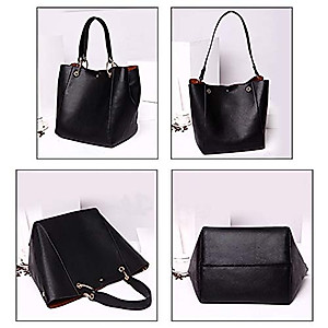 Pahajim Tote Handbags for Women Large Capacity Work PU Leather Bucket Purse Designer Satchel Hobo Shoulder Bags (black)