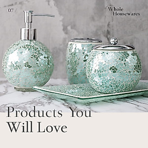 WHOLE HOUSEWARES Mosaic Wastebasket - Glass Decoration Bathroom Trash Can - Shiny Finish Bathroom Accessory - 7.5" x 10" - Turquoise