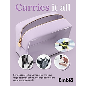 Embla Clear Cosmetic Bag Makeup Bag, Clear Zipper Pouch Cosmetics Bags Cute Womens Make Up Pouches, Clear Toiletry Travel Bag Tote, Preppy Purse Cosmetic Organizer Mini Small Large Makeup Bags, Lilac