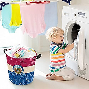 Missouri State Flag Foldable Laundry Basket Waterproof Hamper Storage Bin Bag with Handle 16.5"x 16.5"x 17"