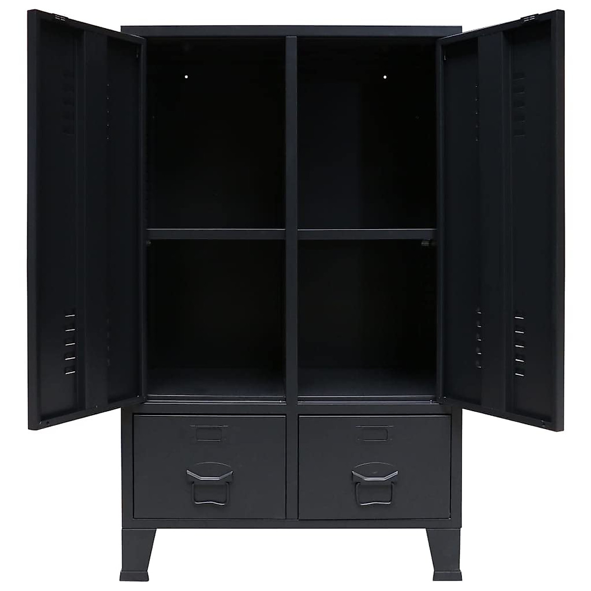 vidaXL Black Wardrobe - Metal Industrial Style Closet with Adjustable Interior Shelves & Drawers, Unique Name Card Holders - Durable & Easy to Assemble