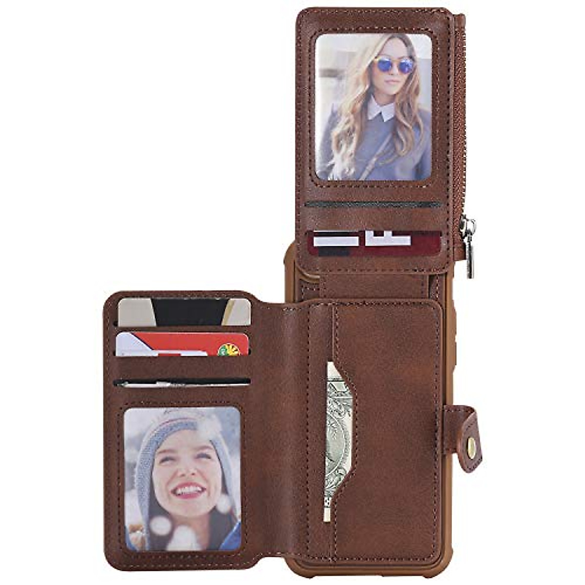 Leather Case for iPhone 7 iPhone 8,Fashion 4.7inch Kickstand Magnetic Buckle Zipper Coin Pocket Coffee 8Card Slot (ID Card,Credit Card),Accurate Cutouts Photo Frame Cash Slot Gift Girls Boys Unisex