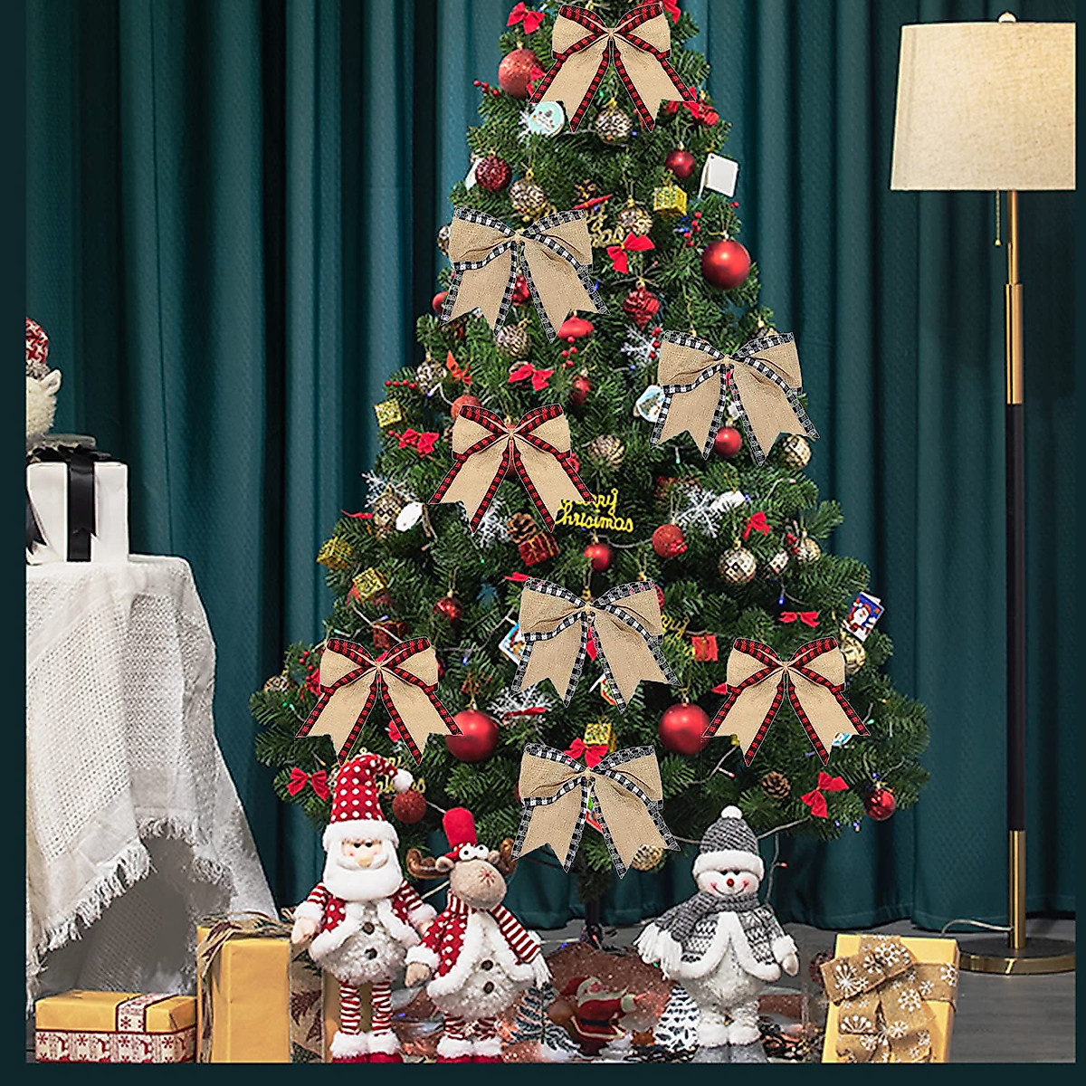 2 Rolls Glitter Buffalo Plaid Wired Edge Ribbons for Valentine's Day Gifts, Burlap Fabric Craft Natural Wrapping Ribbon Rolls with Checkered Edge for Christmas Party Box Wrapping Decor(1.5 x 216 Inch)