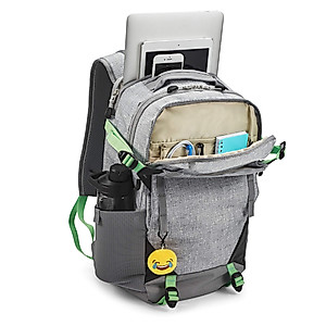 High Sierra Takeover Kids/Adults Backpack with Laptop Pocket, Drop Protection Pocket, Tablet Sleeve, and 360 Reflectivity, Silver/Neon Mint