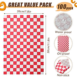 200 Pcs Kraft Paper Food Tray and Checkered Food Wrapping Paper Set 4 Corner Pop up Paperboard Food Box Disposable Foldable Cardboard Trays Brown Greaseproof Food Paper Box for Theater Stadium