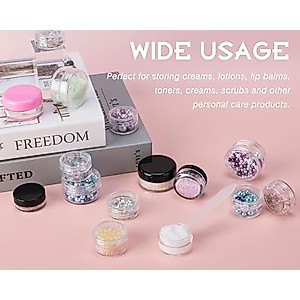 25 Count 3 Gram Sample Containers, Clear Lip Balm Containers with Lids, Small Plastic Sample Jars with 2 Mini Spoons, 25pcs Labels (Clear Lid)