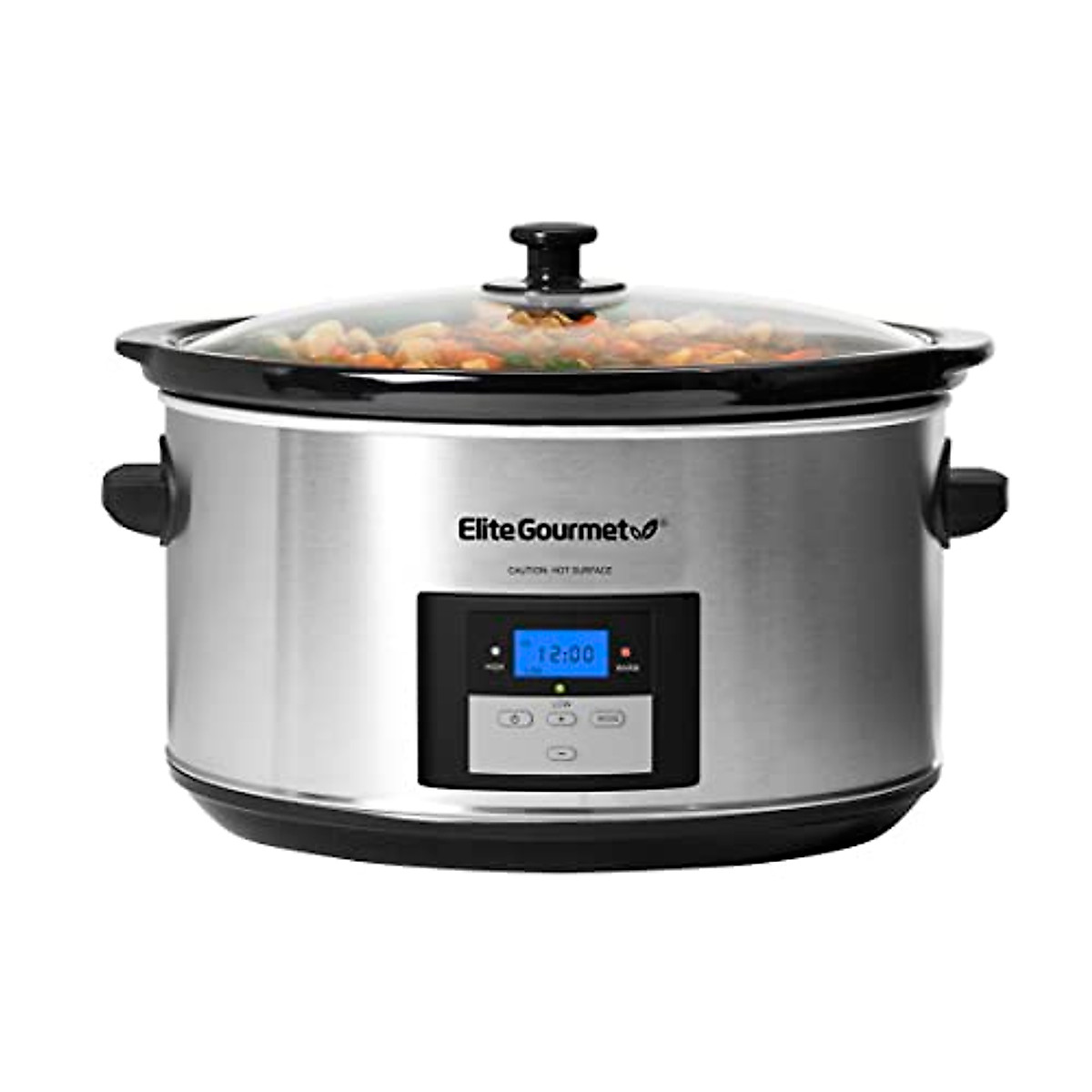 Elite Gourmet MST-900D Digital Programmable Slow Cooker, Oval Adjustable Temp, Entrees, Sauces, Stews & Dips, Dishwasher Safe Glass Lid & Crock (8.5 Quart, Stainless Steel)