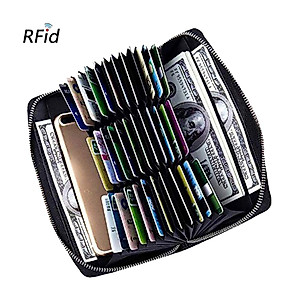 HMBON Leather Organ Card Long Wallet RFID Blocking Multi-card Multi-function Men And Women Large-capacity Business Card Package (Coffee)
