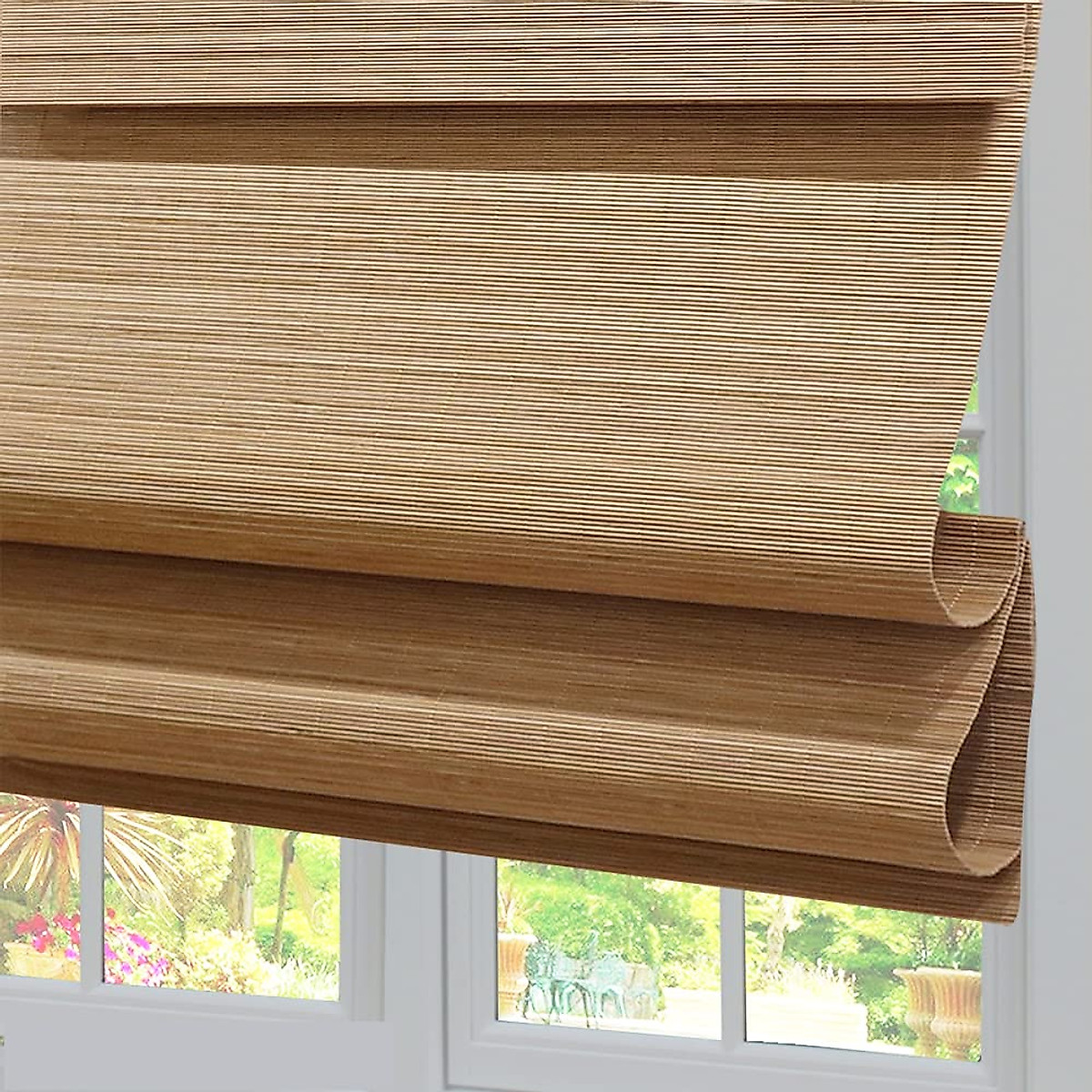 LANTIME Wood Window Roman Shades, Lined Blackout Bamboo Roman Shades Blinds, Easy Installation for Home and Garden, Pattern 6