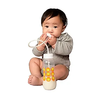 Hands-Free Baby Bottle - Anti-Colic Self Feeding 9 oz Baby Bottle Nursing System with Fast Flow Nipple/Teat 3m+ Infant (2 Bottles - Podee Blue)