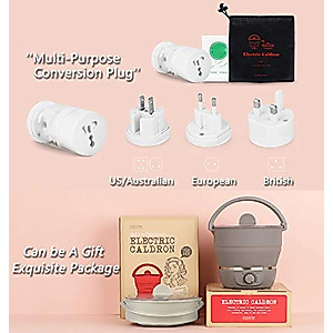 Drizzle Foldable Electrical Cooker Travel Pot - Dual Voltage 100V-240V Hot Pot Cooking - Food Grade Silicone Cookerware Boiling Water Steamer - Camping Office Hotel Noodle Porridge Soup