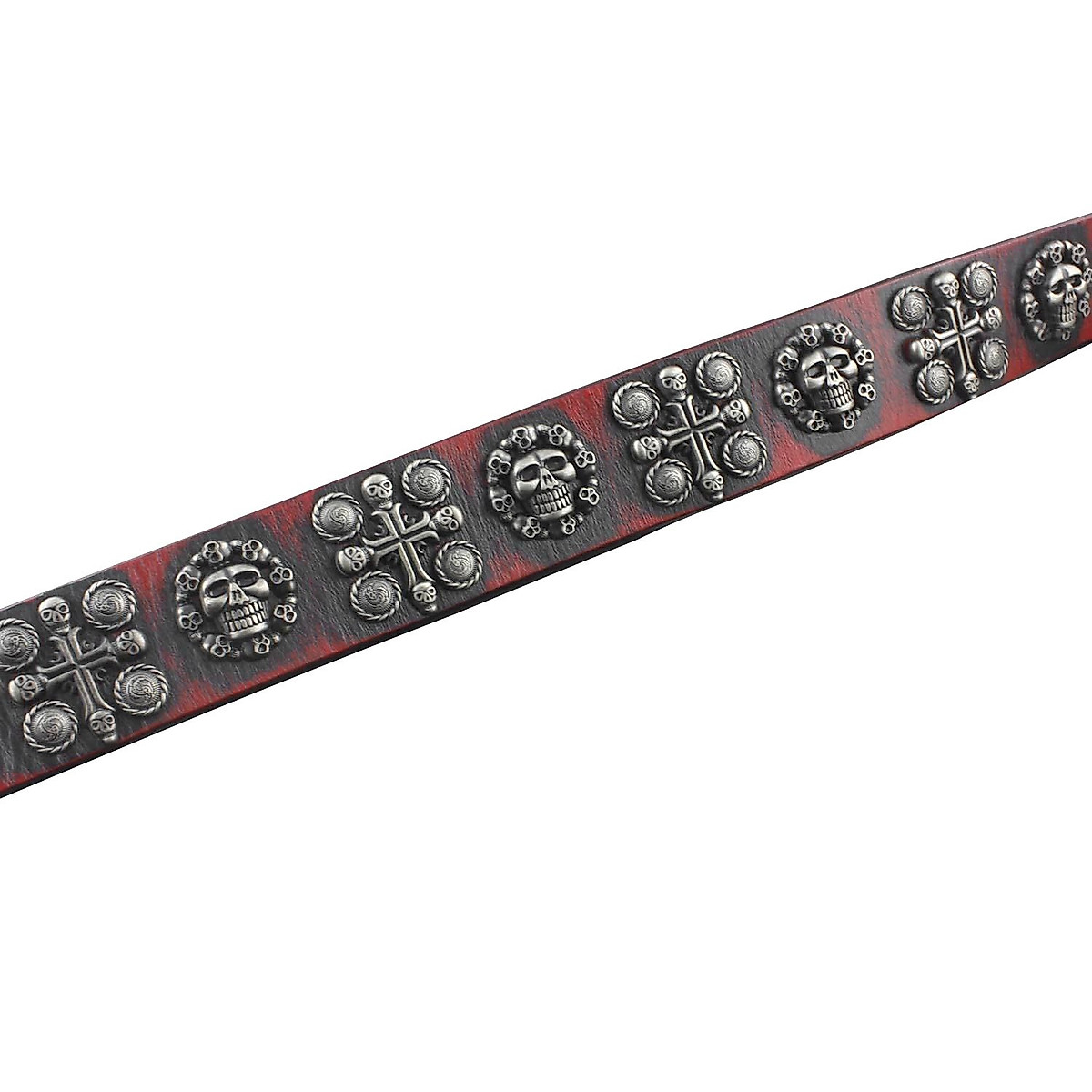 vogueteen Mens Goth Skull Cross Vintage Red Genuine Leather Belt Biker Rock One Size