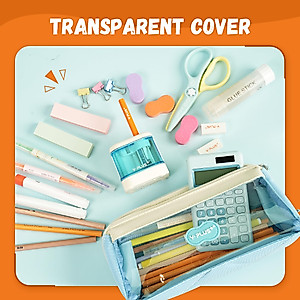 YPLUS Super Capacity Pencil Case Pencil Pouch with Transparent Side Bag, Big Cute Pencil Box for Boys Girls, Aesthetic Large Pencil Bag for Desk Classroom Stocking Stuffers for Kids Toddler - Orange