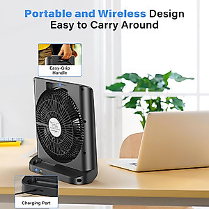 ASKPULION 10" Portable Table Fan, 210° Pivoting Quiet Air Circulator, 4 Adjustable Speeds with Strong Airflow & 8HRS Timer, Rechargeable Box Fan for Bathroom Bedroom Kitchen Office and Outdoor