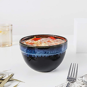 KOOV Porcelain Large Soup Bowl Microwave Safe, 26 Ounce Cereal Bowl, Ceramic Bowls For Oatmeal, Noodle, Breakfast Bowl, Baking Bowl Reactive Glaze Set of 4 (Nebula Blue)