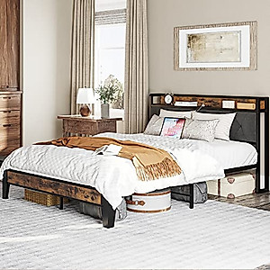 ANCTOR Queen Bed Frame, Storage Headboard with Outlets, Easy to Install, Sturdy and Stable, No Noise, No Box Springs Needed