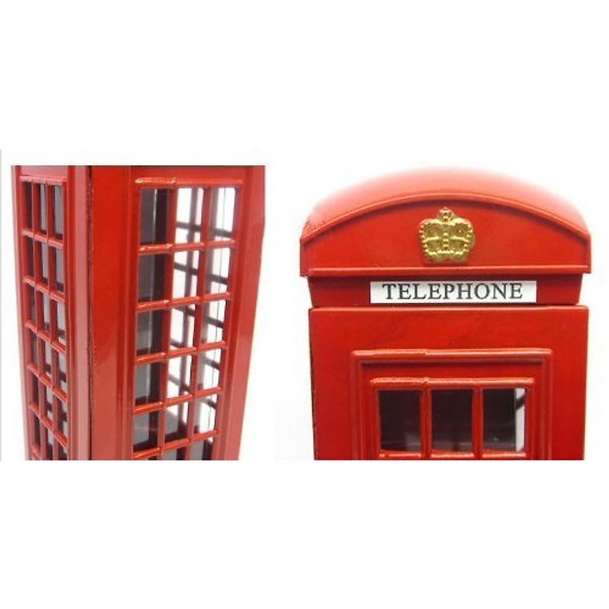 BeeSpring Attractive Metal Alloy Money Coin Spare Change London Street Red Telephone Booth Bank Box-6“H