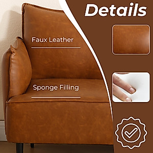 ROCITY Faux Leather Loveseat Sofa 53 Inch Small Love Seat Couch Modern Brown Sofa Couch for Home Living Room, 2 Seater, 20.7 Inch Deep Seats