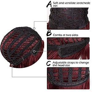 AISI HAIR Curly Bob Wig with Bangs Short Wavy Wine Red Color Wigs for Women Bob Style Synthetic Heat Resistant Bob Wigs