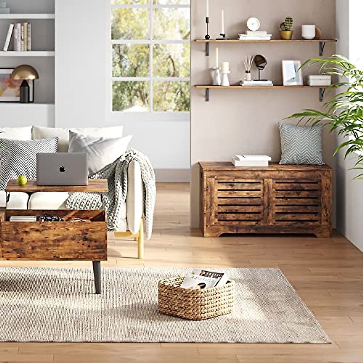 DINZI LVJ Long Wall Shelves, 47.3Inch Wall Mounted Shelves Set of 2, Extra Large Wall Storage Ledges with Sturdy Metal Brackets for Living Room, Bathroom, Bedroom, Kitchen, Rustic Brown