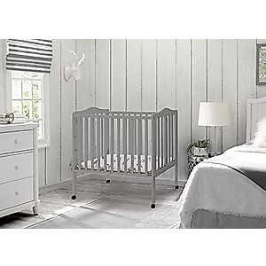 Delta Children Folding Portable Mini Baby Crib with 1.5-inch Mattress - Greenguard Gold Certified, Grey