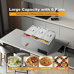 Steam Table Food Warmer - Steam Table 3-Pan Countertop Steamer,Stainless Steel 86-185°F Temp Control Food Warmers for Catering Restaurants Entertaining Parties