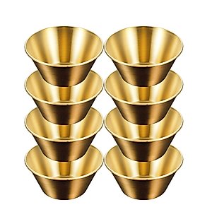 maiwalk Dessert Bowls Set of 8 Stainless Steel Cereal Bread Ice Cream Round Seasoning Bowl Sauce Dishes Small Bouillon Cups Appetizer Plates (Gold, 3.94 inch)