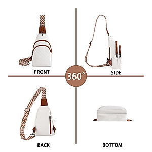 EMBRUNIOICE Sling Bag for Women Crossbody Purse, Vegan leather Crossbody Fanny Pack with Guitar Strap, Quilted Trendy Chest Bag for Women Travel(Cream with Brown)