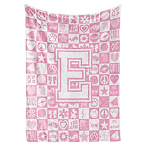 InnoBeta Preppy Throw Blanket, Personalized Initial Throw Blanket, Cute Throw, Cosmetic Bedding Stuff, Birthday Gift for Daughter, Preppy Things for Girls, E