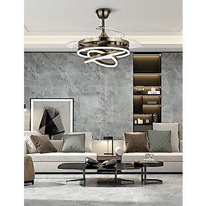 Dawn Whisper 42 Inch Retractable Ceiling Fan, Modern Ceiling Fans with Lights and Remote, Silent DC Motor, 6 Speed,Color Changing, Bronze Retractable Ceiling Fan with Lights for Kitchen