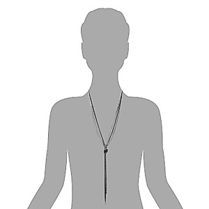 COOLSTEELANDBEYOND Chic Silver Black Lariat Necklace Tassel Pendant with Rhinestones, Multi-strand Long Chains Y-Shape