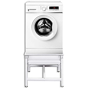 Festnight Washing Machine Pedestal with Storage Pull Out Shelf Dryer Mini Refrigerator Cabinet Stand Load Capacity 220.5 lb for Utility Room Home Furniture 23.6 x 22.2 x 21.1Inches (W x D x H)