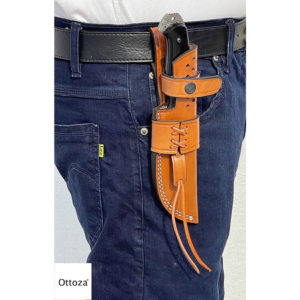 Ottoza Handmade Leather Knife Sheath SIDE DRAW Knife Sheath - Bushcraft Knife Sheath - Hunting Knife Sheath - Survival Knife Sheath - Vertical Knife Sheath Brown TOP GRAIN LEATHER No:334