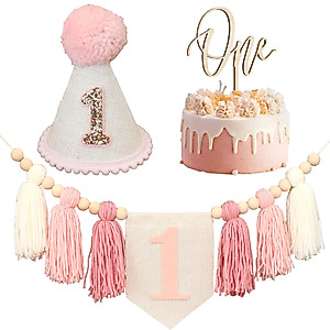 Handmade Boho 1st Birthday High Chair Banner Boho 1st Birthday Hat Decorations Party For Girl Baby Shower Pink Wall Hangings Decorative For Kids Bedroom