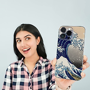 HK Studio Great Wave Skin Decal (Not Case) for iPhone 14 Pro Max - No Bubble, Slim, Waterproof - Protecting & Personalizing iPhone's Back, Camera, Frame Blue