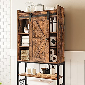 HOOBRO Over The Toilet Storage Cabinet, Large Capacity, 5 Tier Over Toilet Bathroom Organizer with Sliding Door, Bathroom Shelves Over Toilet with Paper Hook, Easy Assembly, Rustic Brown BF48TS01