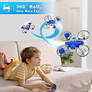 Oddire Mini Drone for Kids 8-12 & Adults, Drones & Cars 2 in 1 Toy with One Key Take Off-Landing, Altitude Hold, Headless Mode, 360° flip, Car Mode, 2 Batteries, Kids Toys for Boys and Girls