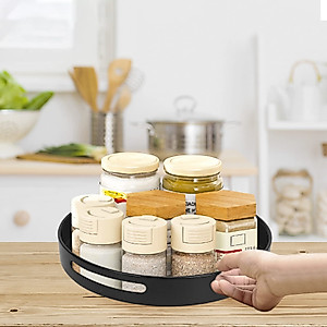 FYY Lazy Susan Turntable Cabinet Organizer Spice Storage Rack, 360 Degree Rotating Spice Rack Metal Lazy Susan for Cabinet Pantry Kitchen Countertop Refrigerator Table Storage Single Layer Black