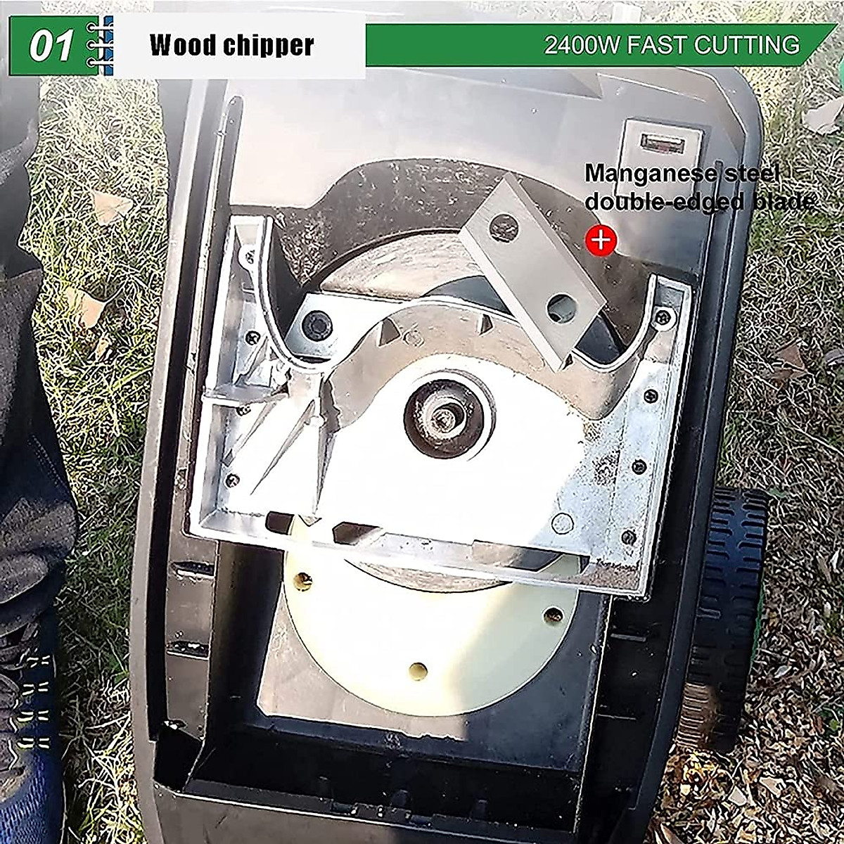 FHB Electric Garden Shredder, 2400W Wood Chipper with 50L Collecting Bag, Max 1.77-in Cutting Diameter, for Lawn and Garden Use,Chippers+20M Power line