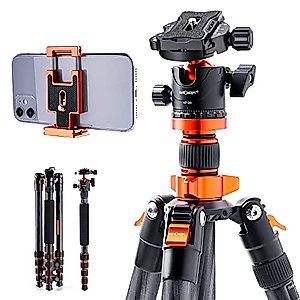 K&F Concept 68" Carbon Fiber Camera Tripod,Compact Tripods with Metal Ball Head,Quick Release Plate,Detachable Monopod 10KG Load for DSLR Cellphone Tripods(SA255C1) D255C4+BH-28L