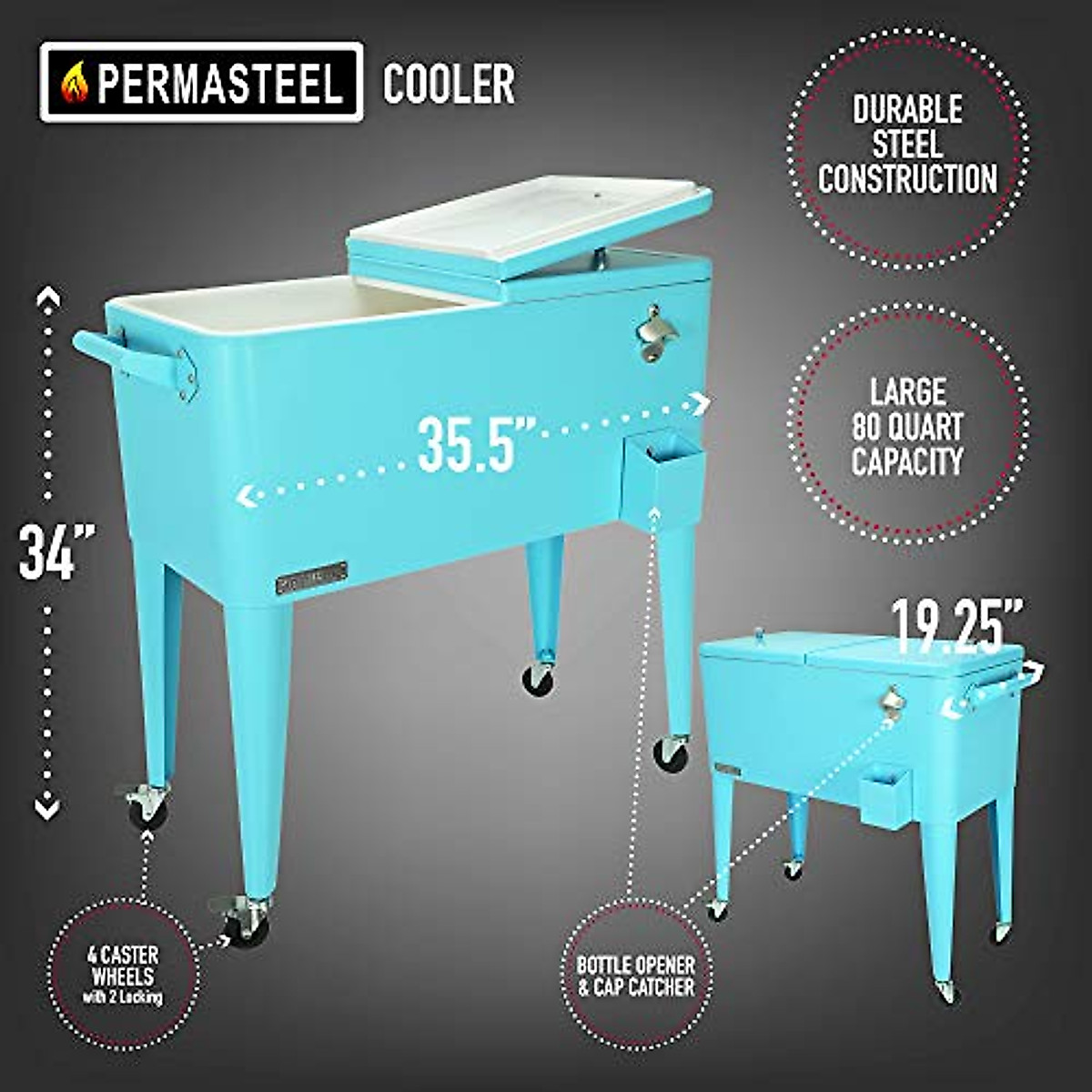 Permasteel 80 Quart Portable Picnic Cooler in Turquoise