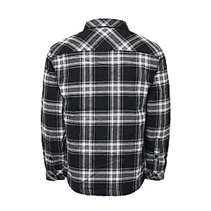 URBANJ Men's Long Sleeve Heavy Weight Quilted Lined Plaid Flannel Shirt Jacket (XL, P2212 Black)
