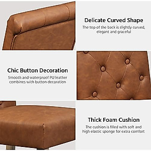 Yaheetech Faux Leather Dining Chairs Set of 2 Parsons Button Tufted Chairs with Rubber Wood Legs and High Back for Kitchen Living Room Lounge, Retro Brown
