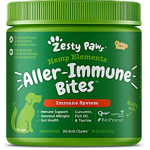 Allergy Immune Soft Chews + Hemp Seed for Dogs - with Curcumin + Glucosamine for Dogs with Hemp - Hip & Joint Dog Supplement with Chondroitin