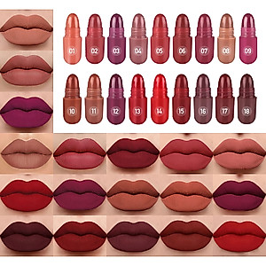 LSxia 18 Colors Capsule Pills Lipstick Mini Lip-Stick Set, Long Lasting Mini Matte Lipstick Lip Stain Lip Tint - Labiales Mate 24 Horas Originales, Cute Dark Red Matte Lipsticks Set for Women